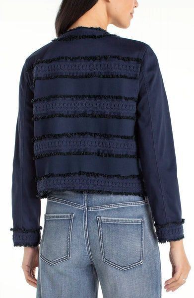 COLLARLESS JACKET WITH FRAY & LACE – LIVERPOOL LOS ANGELES