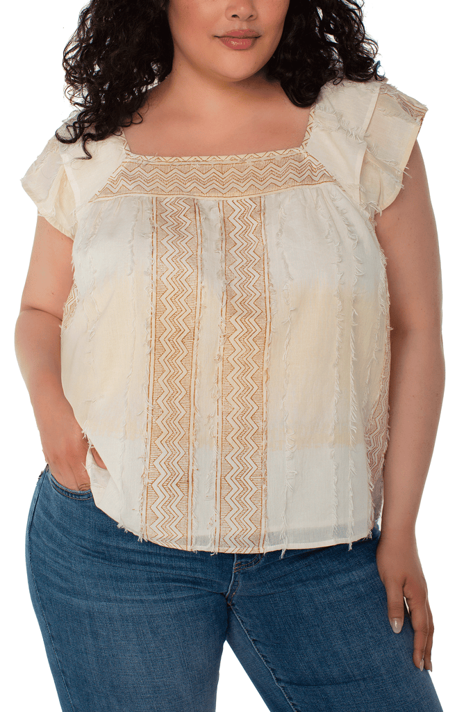 SHORT SLEEVE SQUARE NECK WOVEN BLOUSE – LIVERPOOL LOS ANGELES